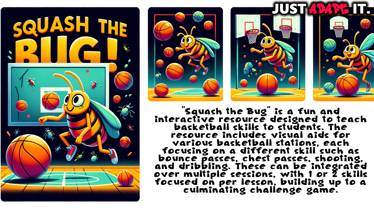 Squash the BUG! Basketball Station Cards & Visual Aide - JUST ADAPT IT.